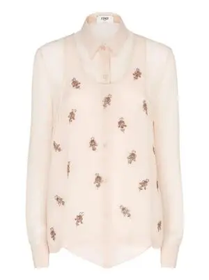 Fendi Floral-embellished Silk Shirt - Pink