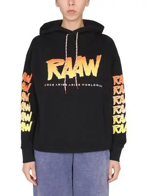 Aries Logo Print Hooded Sweatshirt - Black