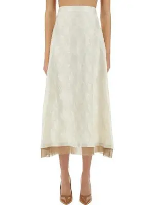 Fendi Ff Monogram Silk Blend Midi Skirt - Ivory