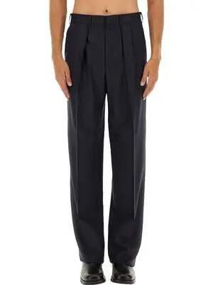 TOM FORD Subtle Pinstripe Double Pleat Wool Trousers - Blue