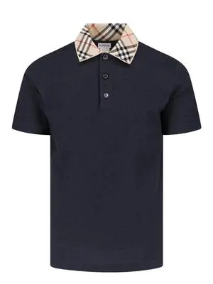 Burberry BURBERRY Check Collar Cotton Polo Shirt Grey