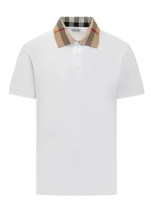 Burberry BURBERRY Check Collar Cotton Polo Shirt White