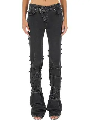 Alexander McQueen Cotton Denim Jeans With Knot Detailing - Black