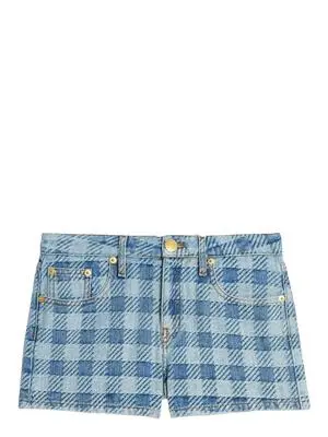 AMI Paris Checked Denim Shorts - Blue