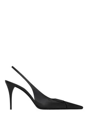 Saint Laurent Slingback Heels With Engraved Insole, 9 Cm Heel Height - Nero
