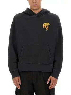 Palm Angels Burning Palm Cotton Hoodie - Black