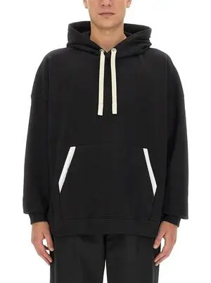 Palm Angels Cotton Blend Hoodie With Ribbed Accents - Black