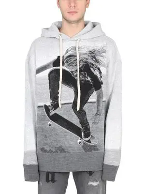 Palm Angels Skater Print Hooded Sweatshirt - Grey