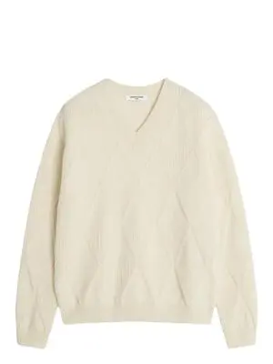 Maison Kitsuné Textured Wool Argyle V-neck Pullover - Ecru