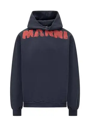 Marni Hooded Sweatshirt With Bold Logo - Blu