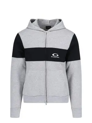 Balenciaga Color Blocked Zip-up Hoodie - Grey