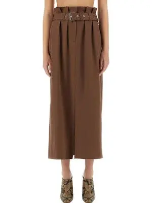 Dries Van Noten Belted Pleated Wool-twill Midi Skirt - Brown