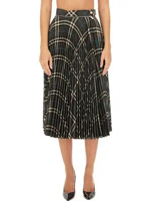 Burberry Burberry Pleated Check Midi Skirt Multicolour