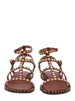 Ash Studded Gladiator Flat Sandals - Brown