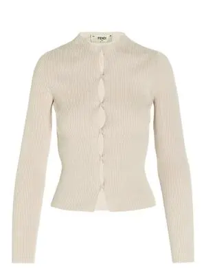Fendi Ribbed-knit Cotton-blend Cardigan - Beige