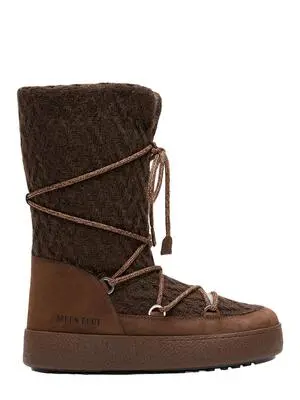 Moon Boot MOON BOOT Knit Lace-Up Boots With Non-Slip Sole Marrone