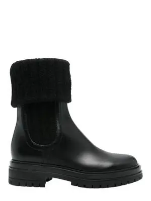 GIANVITO ROSSI Knit And Leather Stretch Ankle Boots - Black