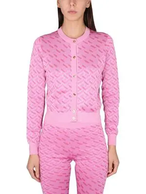 Versace Jacquard V Cropped Cardigan - Pink
