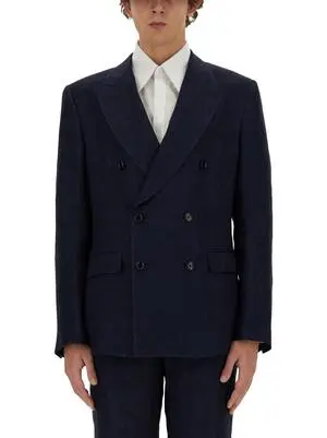Dolce & Gabbana DOLCE & GABBANA Double-Breasted Linen Jacket Blue