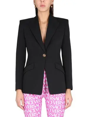 Versace Single-breasted Blazer With Peak Lapel - Black