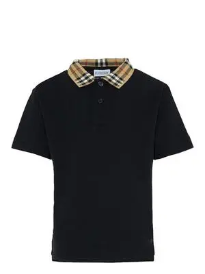 Burberry Check Collar Cotton Polo Shirt - Black