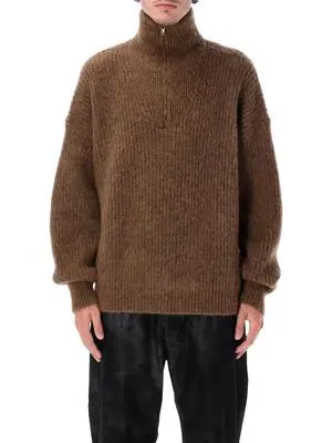 MARANT MARANT Half-Zip High Neck Knit Sweater Brown