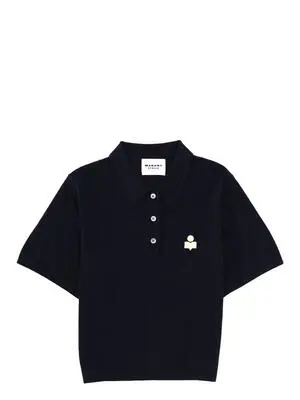 MARANT ETOILE Short-sleeve Knit Polo Shirt With Embroidered Logo - Blue