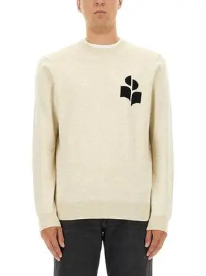 MARANT Embroidered Logo Long Sleeve Crewneck Sweater - Ivory