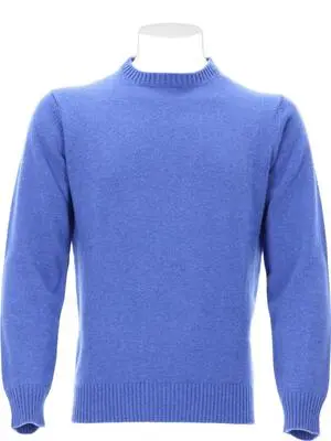KANGRA Ribbed Crew Neck 100% Cashmere Pullover - Blue