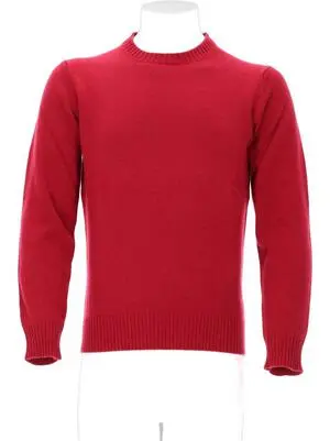 KANGRA Ribbed Crew Neck 100% Cashmere Pullover - Red