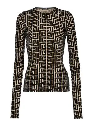 Balmain Fitted Long Sleeve Top With Geometric Print - Black