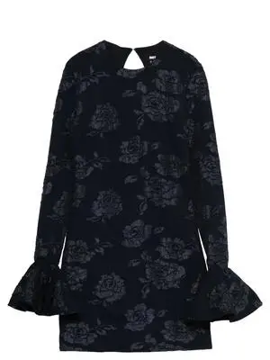 ROTATE BY BIRGER CHRISTENSEN Floral Long Sleeve U-neck Mini Dress - Blue