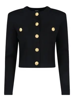 Balmain Buttoned Crewneck Cardigan With Gold-tone Hardware - Black