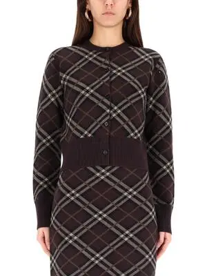 Burberry Check Wool Cashmere Cardigan - Brown