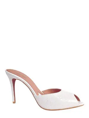 Paris Texas Elegant Heeled Sandals With Crocodile Effect - White