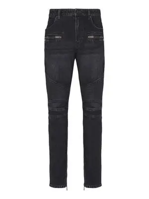 Balmain Biker Zip-detail Cotton Jeans - Black
