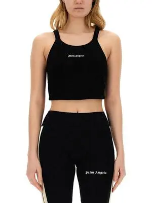 Palm Angels Palm Angels Logo-Print Cropped Tank Top Black