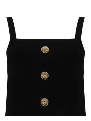 Balmain Knit Bralette Top With Buttons - Black