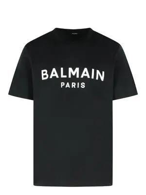 Balmain Regular Fit Logo Print Organic Cotton Jersey T-shirt - Black