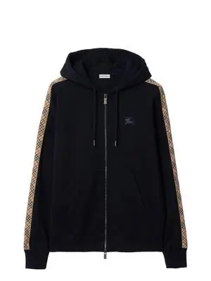 Burberry Zip-up Hoodie With Check Detail - Navy