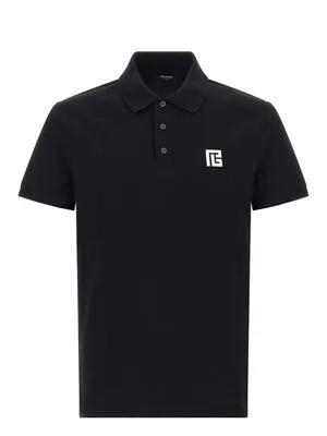 Balmain Logo-embroidered Cotton Polo Shirt - Black