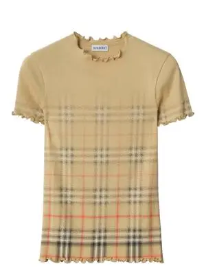 Burberry BURBERRY Short-Sleeved Ribbed Top With Gathered Edges And Check Print Beige