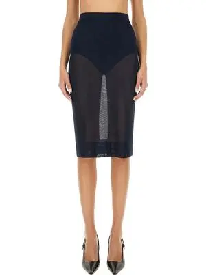 Saint Laurent Sheer Knit Pencil Skirt - Blue
