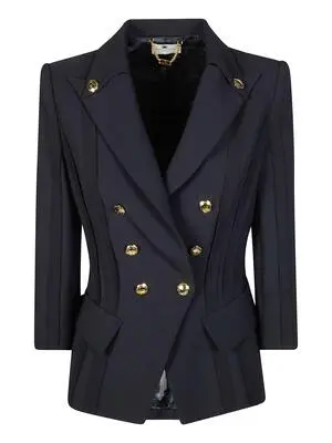 Elisabetta Franchi Double-breasted Jacket With Raw-edge Trims In Stretch Crêpe - Nero