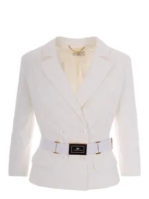 Elisabetta Franchi Double Breasted Belted Jacket - Avorio