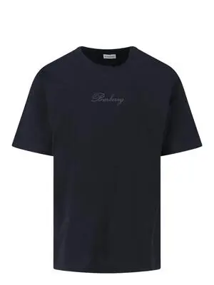 Burberry Rib-knit Neckline T-shirt With Embroidered Lettering Size - Black