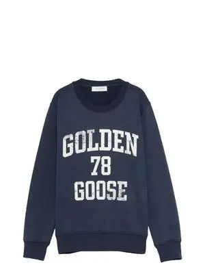 GOLDEN GOOSE Crewneck Sweatshirt With Graphic Logo - Blue