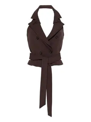 Elisabetta Franchi Sleeveless Vest With Belt Detail - Cacao