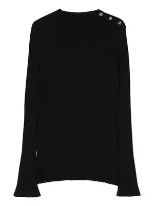 Versace Ribbed Virgin Wool Knit Sweater With Button Detail - Black