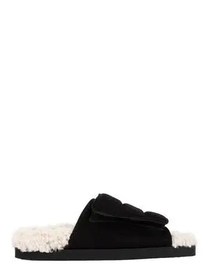 GIA BORGHINI Suede Faux Shearling Sandals - Black